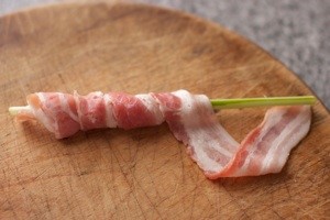 Bacon Wrapped Garlic Scapes